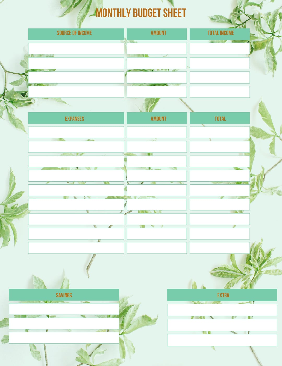 Monthly Budget Sheet - Etsy
