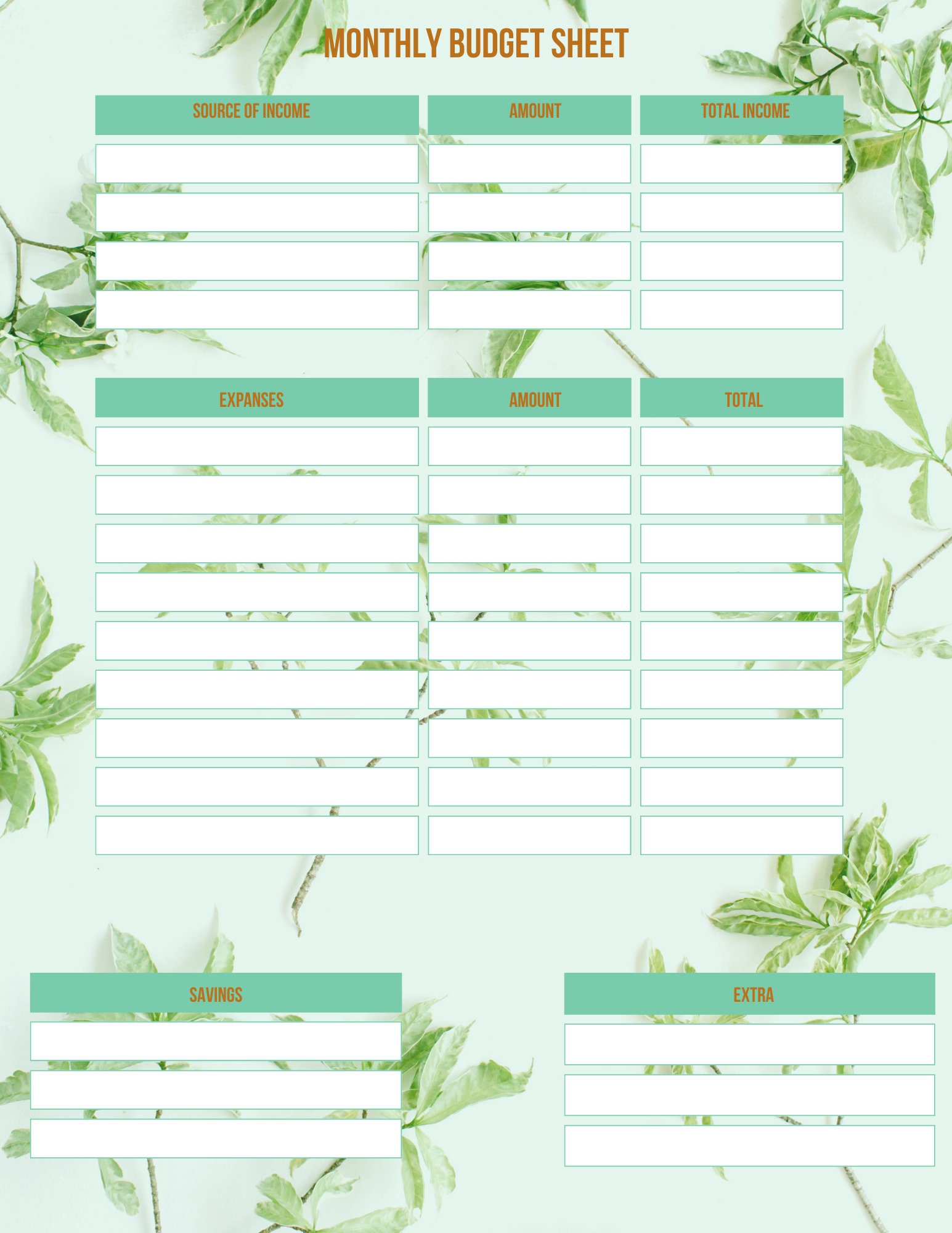 Monthly Budget Sheet - Etsy