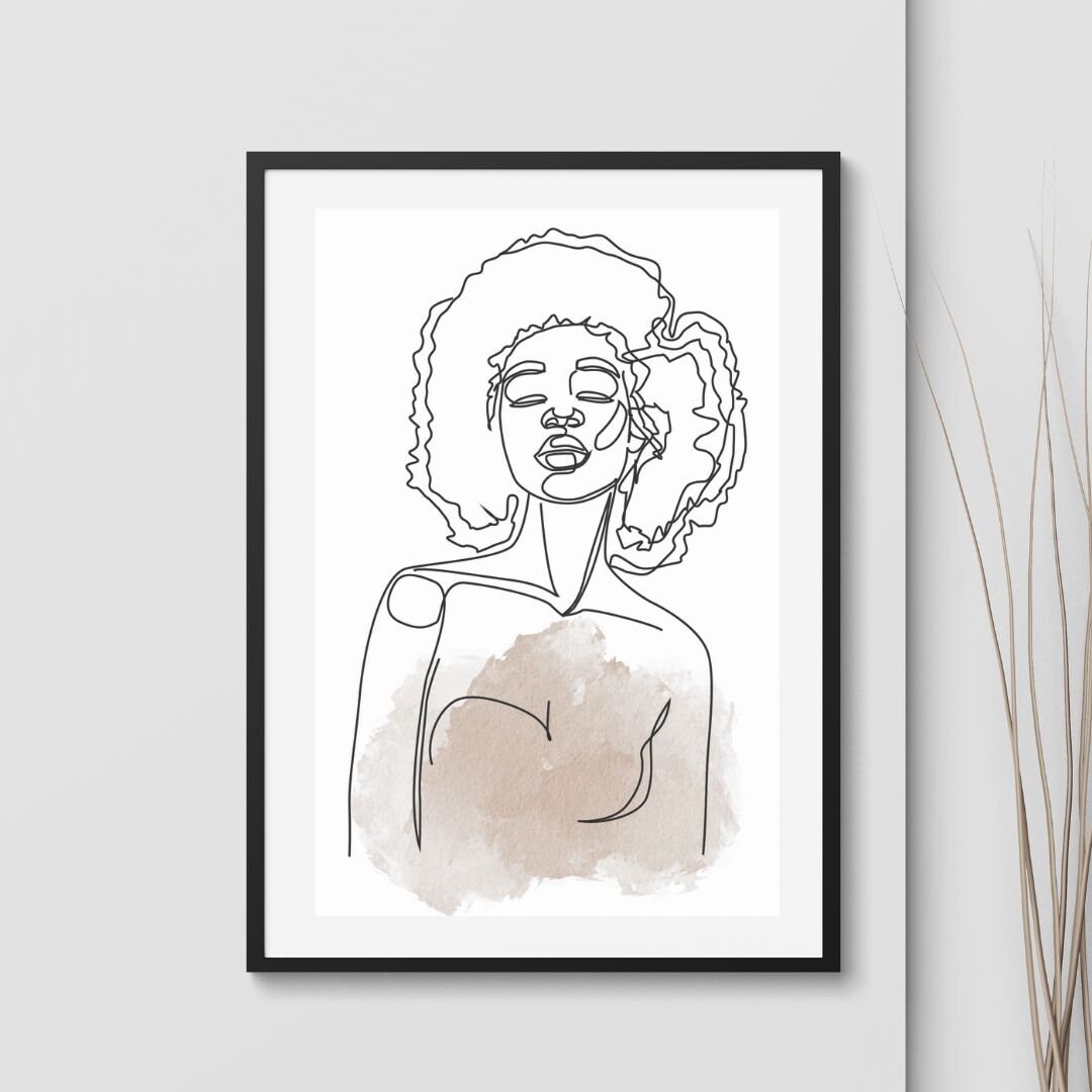 African American Art Black Woman Drawing Modern Line Drawing One Line ...
