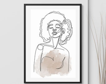 African American Art Black Woman Drawing Modern Line Drawing One Line ...