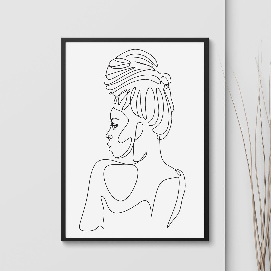 African American Art Black Woman Drawing Modern Line Drawing One Line ...