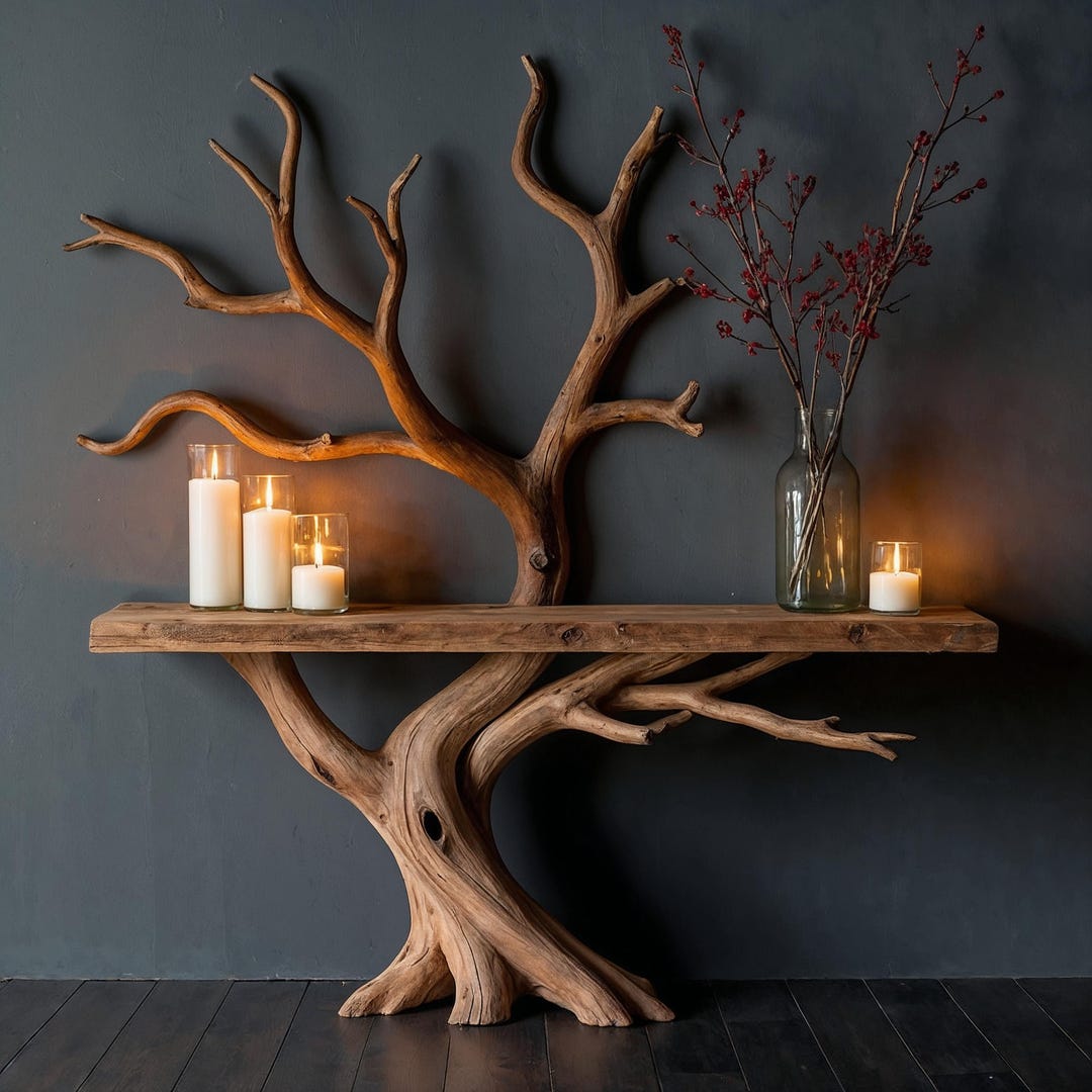 Tree Branch Bookshelf Console Table | Narrow Wall Mounted Mid Century ...