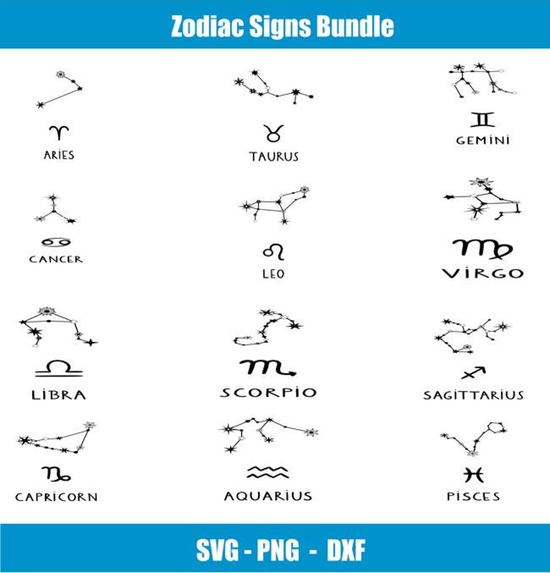 Zodiac Signs SVG Bundle, Constellation Signs Svg, Astrology, Horoscope ...