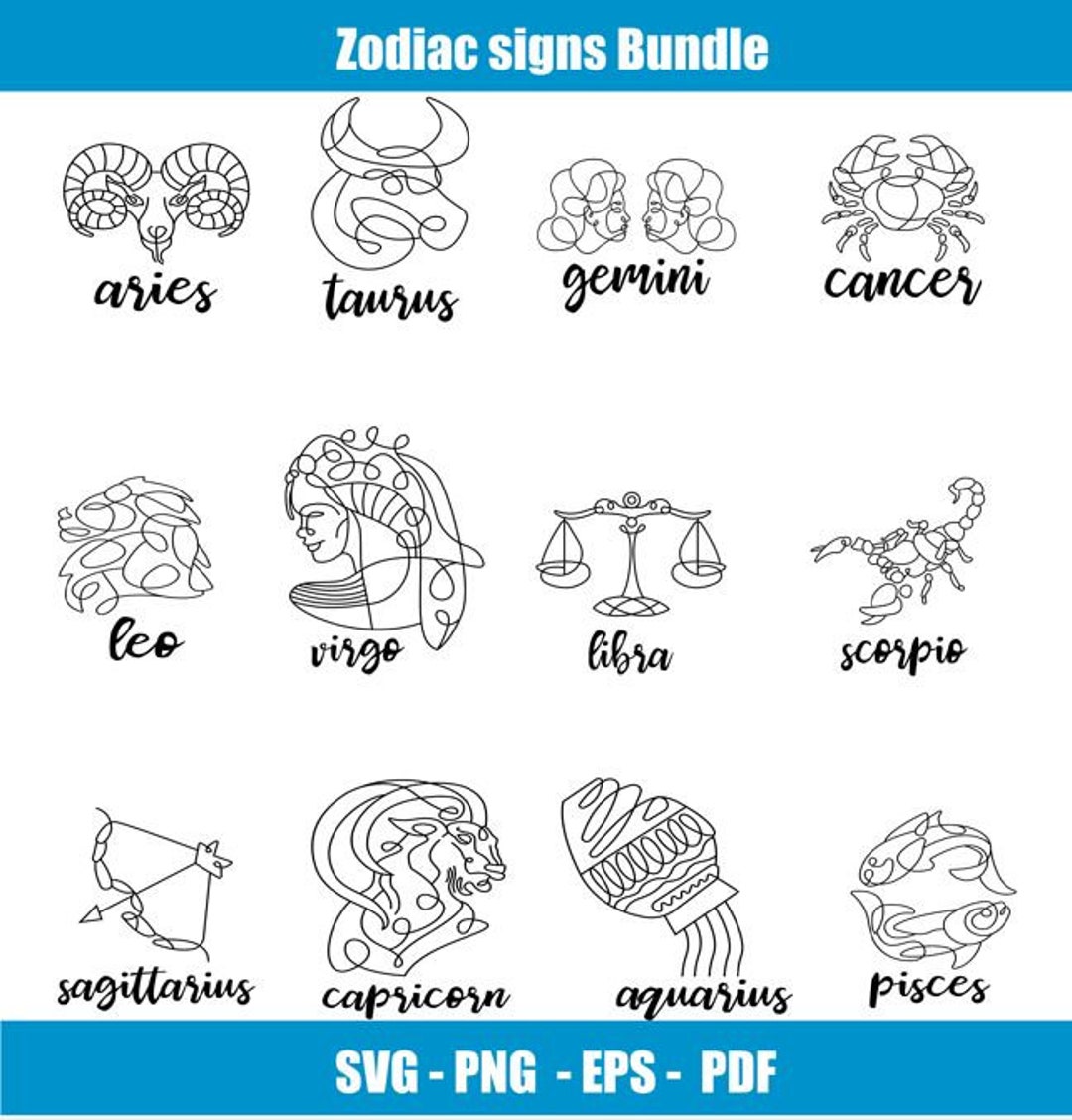 Zodiac Signs SVG Bundle, Zodiac Constellation Svg, Celestial Star Sign ...