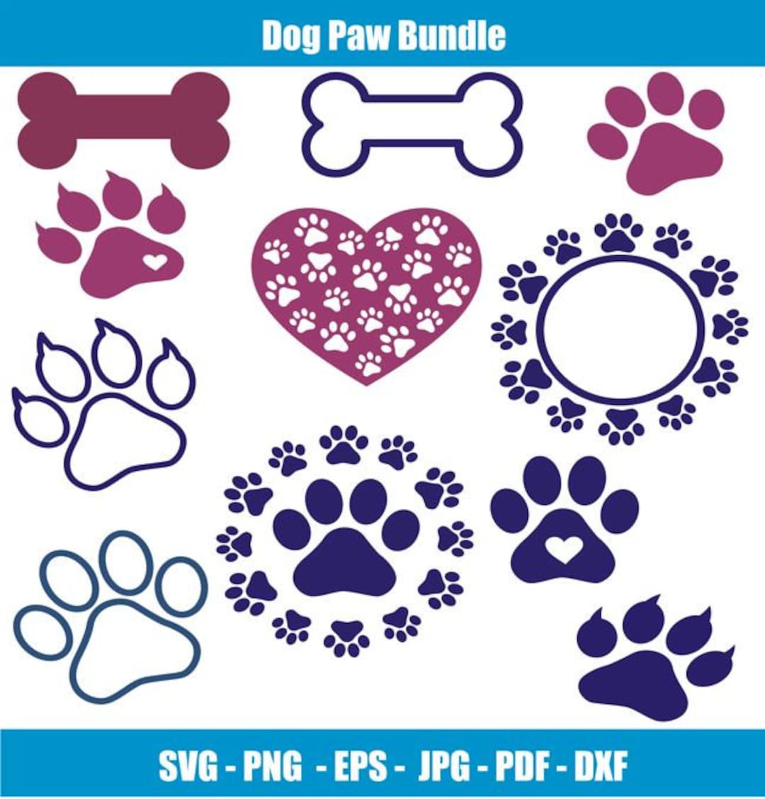 Paw Print Bundle Svg, Dog Paws Svg, Cat Paws Png, Animal Paws Dxf, Paw ...