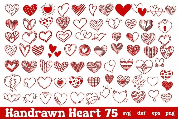 Doodle Heart SVG Bundle, Heart SVG Bundle, Sketch, Hand-drawn Heart Svg ...