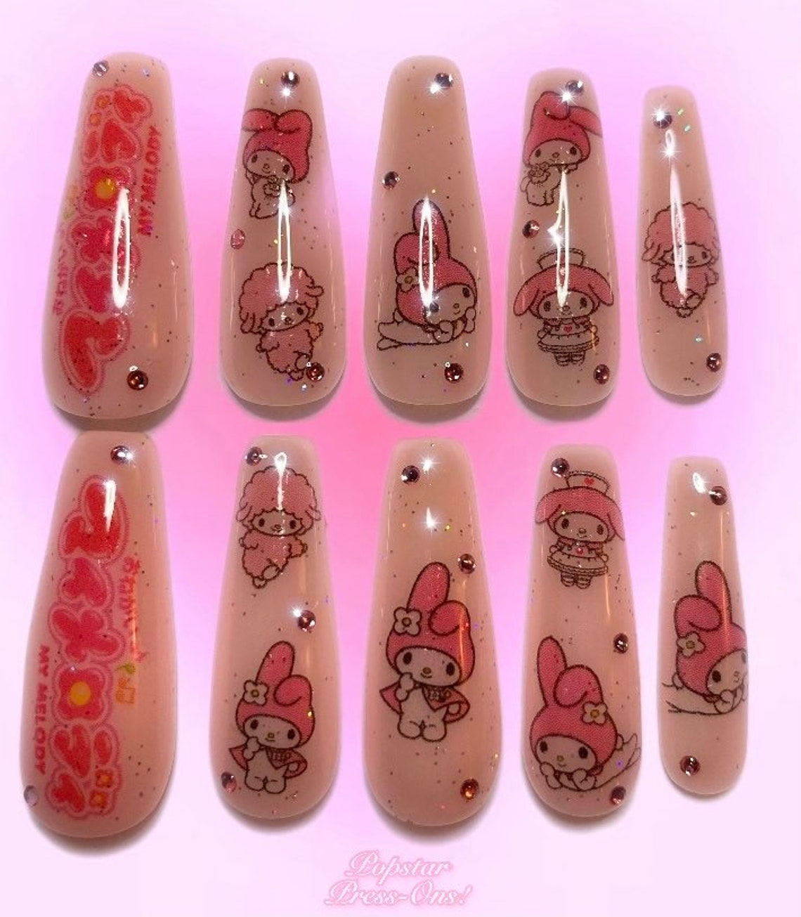 Holo My Melody Press On Nail Set My Melody My Melody Nails Etsy