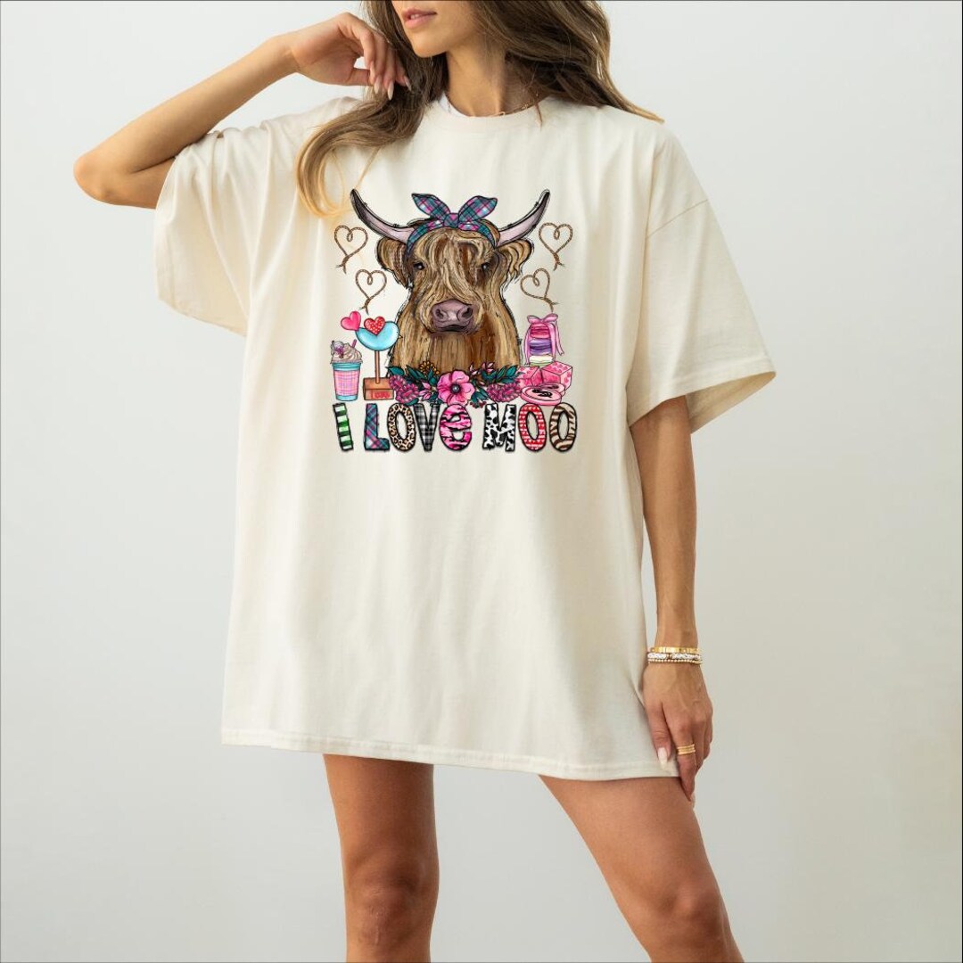 Comfort Colors I Love Moo Shirt, Highland Cow Valentine Shirt ...