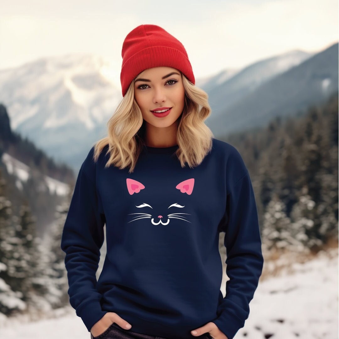 Cat Face Sweatshirt, Floating Cat Face Sweatshirts, Gift for Cat Lover ...