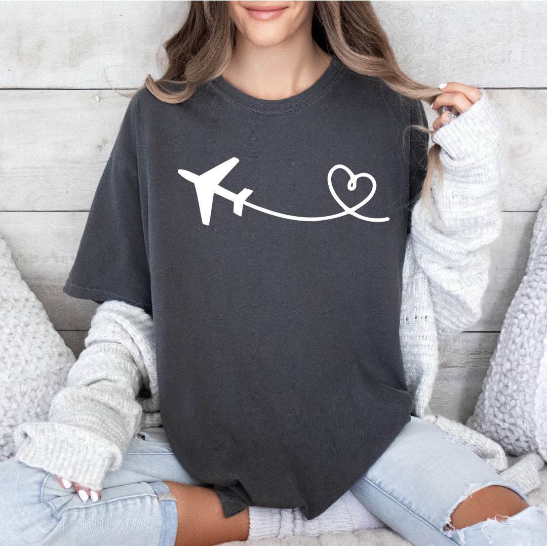 Comfort Colors Airplane Heart T Shirt, Flight Attendant T-shirt, Pilot ...