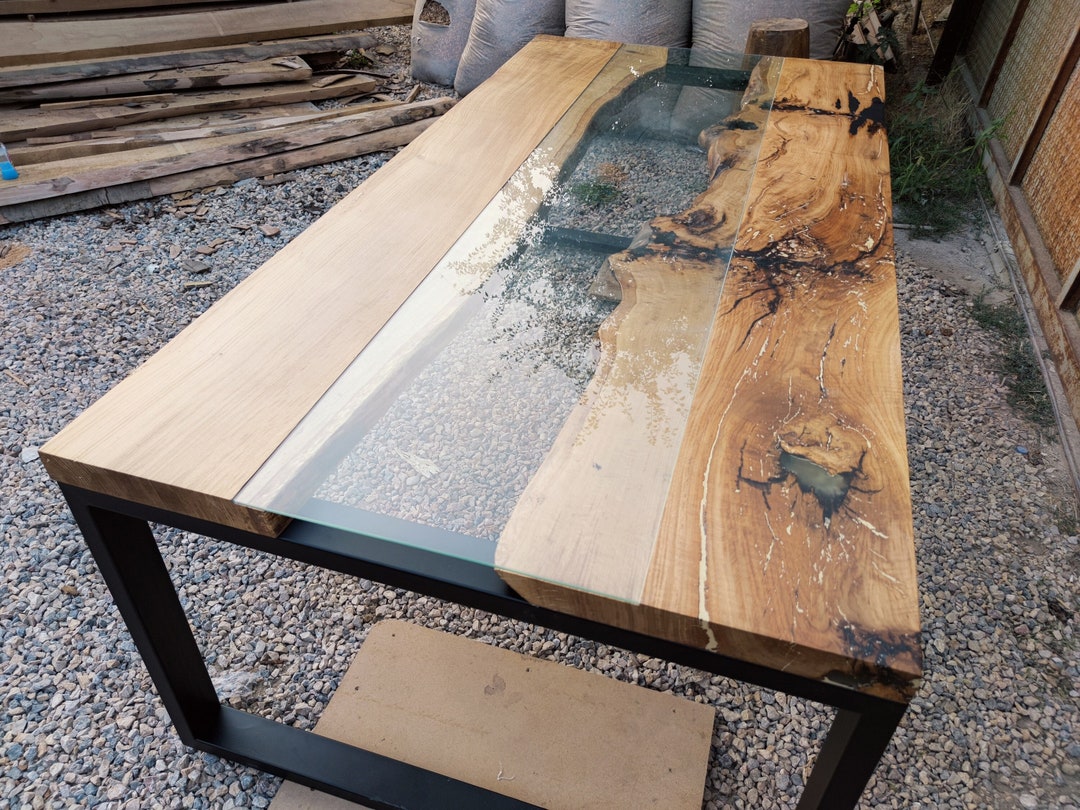 Resin, Live Edge Wood, Glass, River Table Live Edge Glass River Dining ...