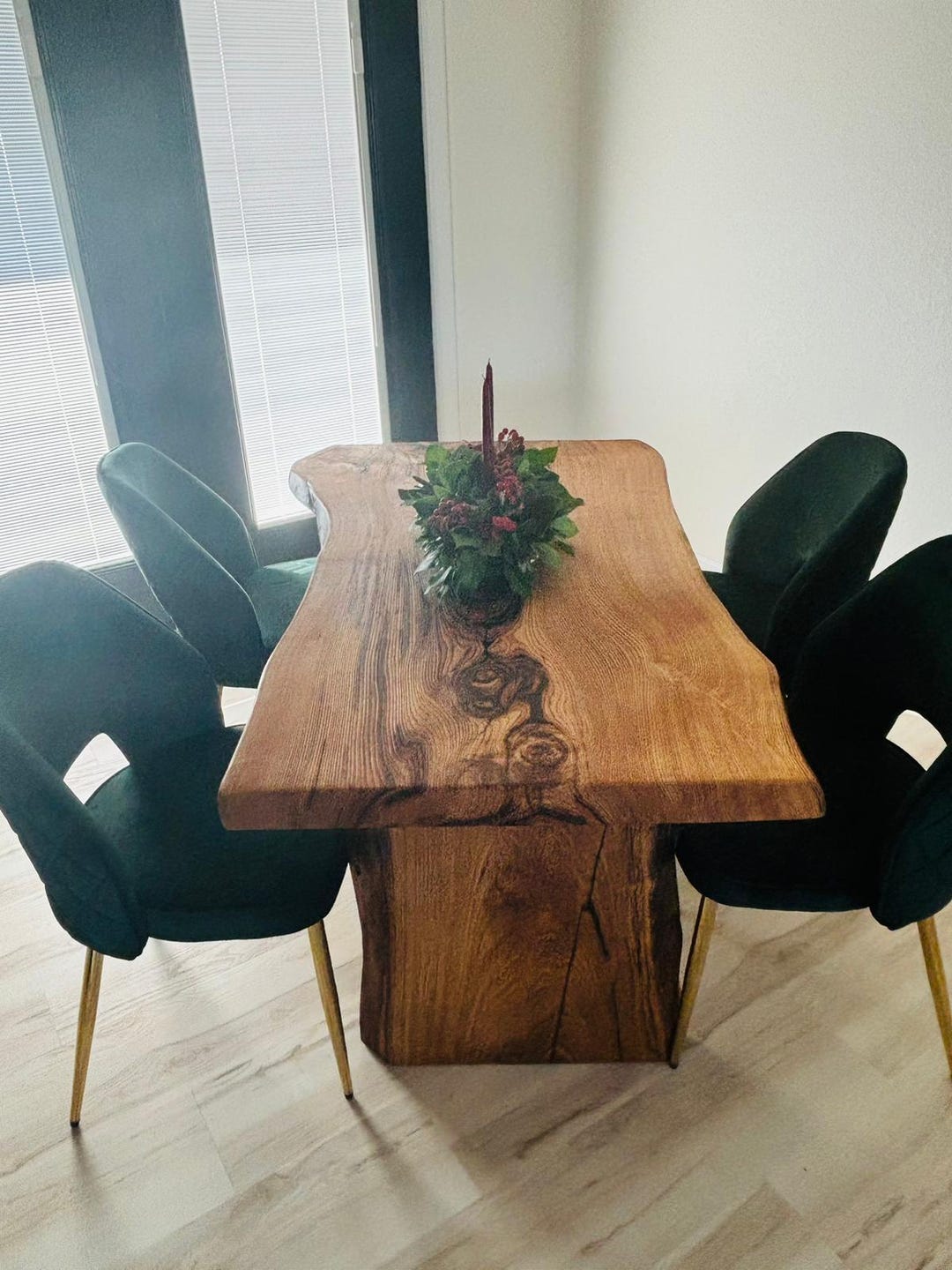 Handmade Chestnut Live Edge Desk - Rustic Modern Tree Trunk Leg Dining ...