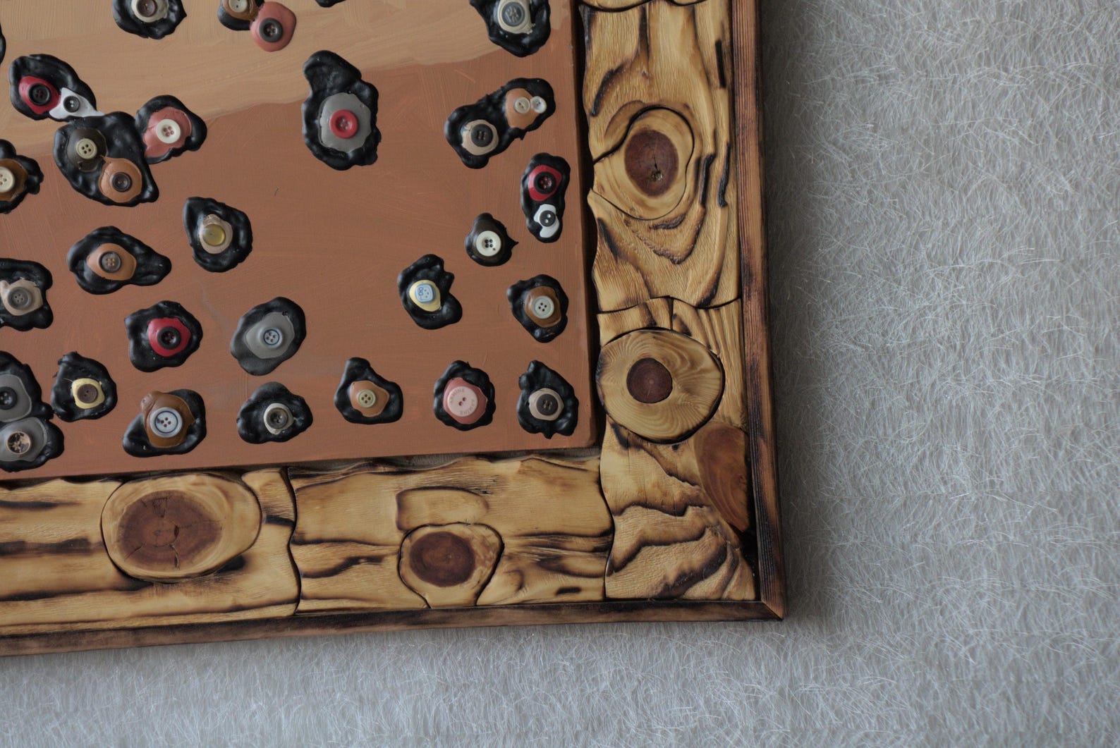 Handmade Button Wall Art With Burnt Wood Frame – Mixed Media Canvas ...