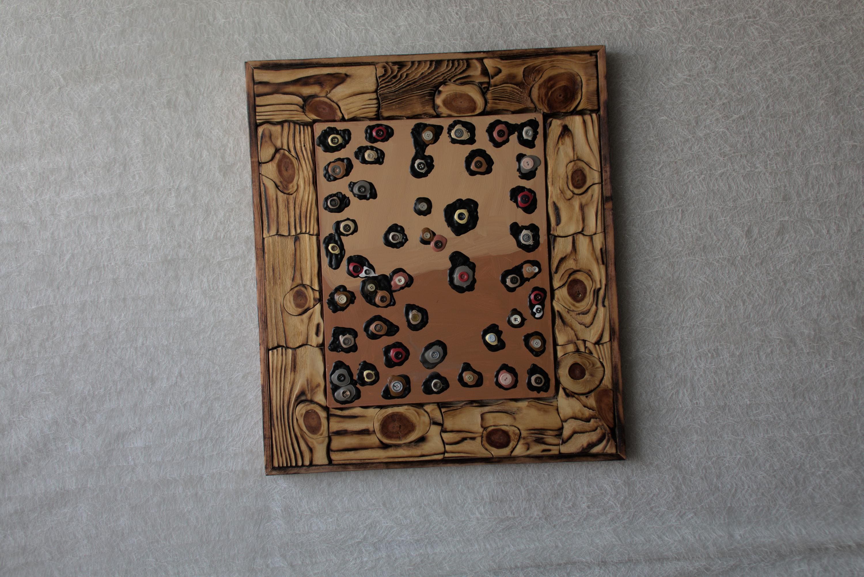 Handmade Button Wall Art With Burnt Wood Frame – Mixed Media Canvas ...