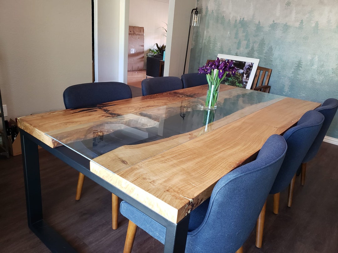 Live Edge Glass River Table – Custom Chestnut, Oak and Walnut Dining ...