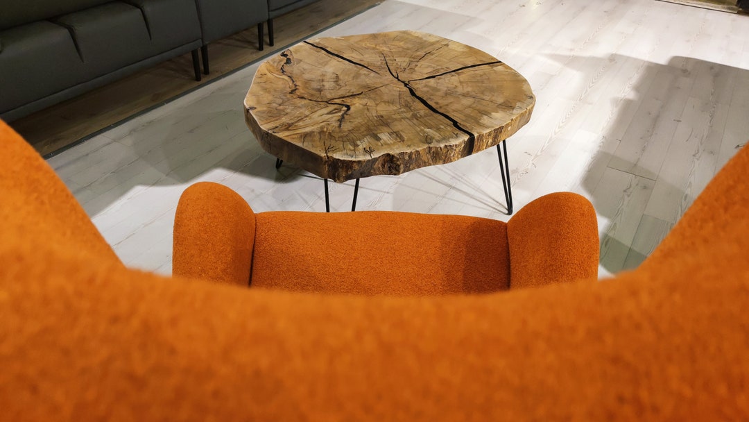 Live Edge Round Wood Coffee Table – One-piece Natural Wood Slab With ...