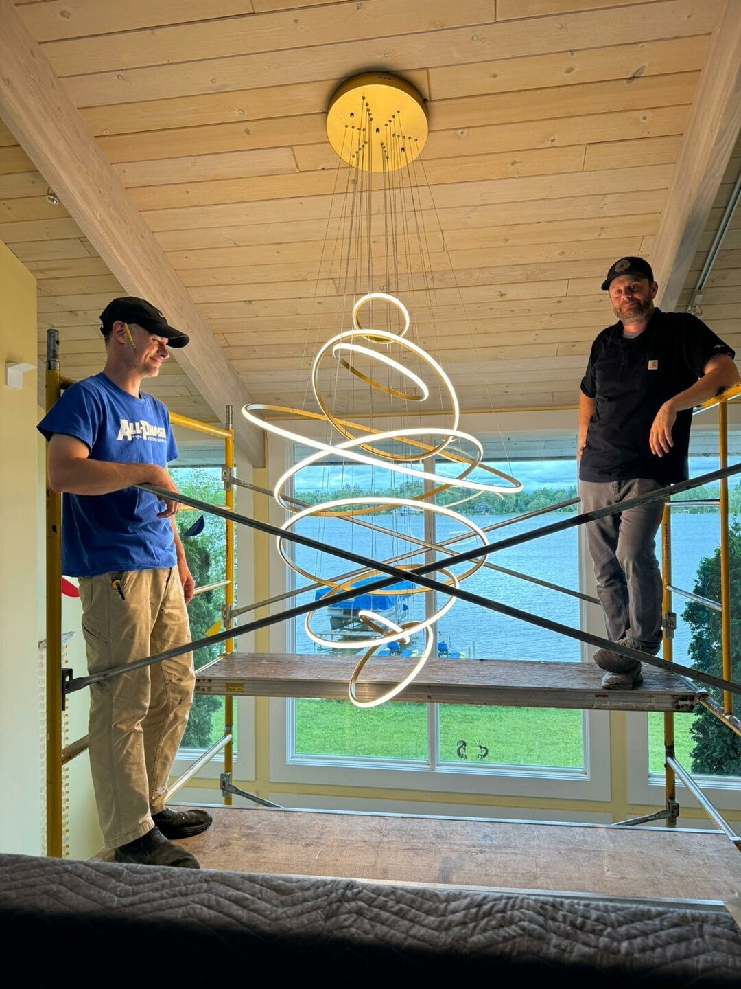 LED Swirl Ring Chandelier: Contemporary Pendant Light for High Ceilings ...