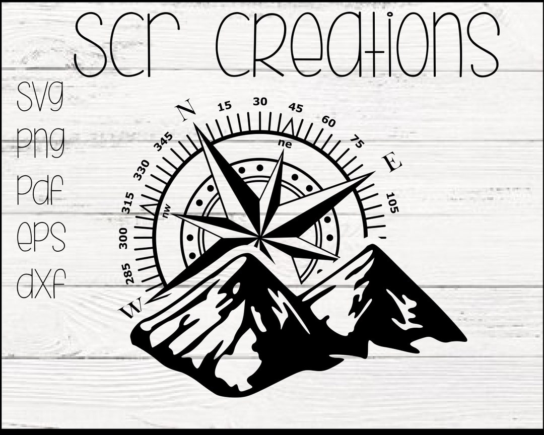 Compass Over Mountains, Svg, Png, Pdf, Eps and Dxf Files, instant ...