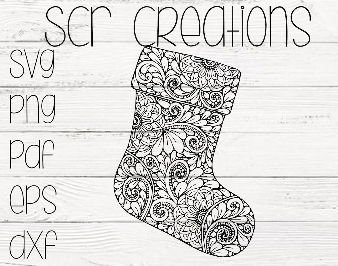 Christmas Stocking, Zentangle, Mandala, Svg, Png, Pdf, Eps and Dfx ...