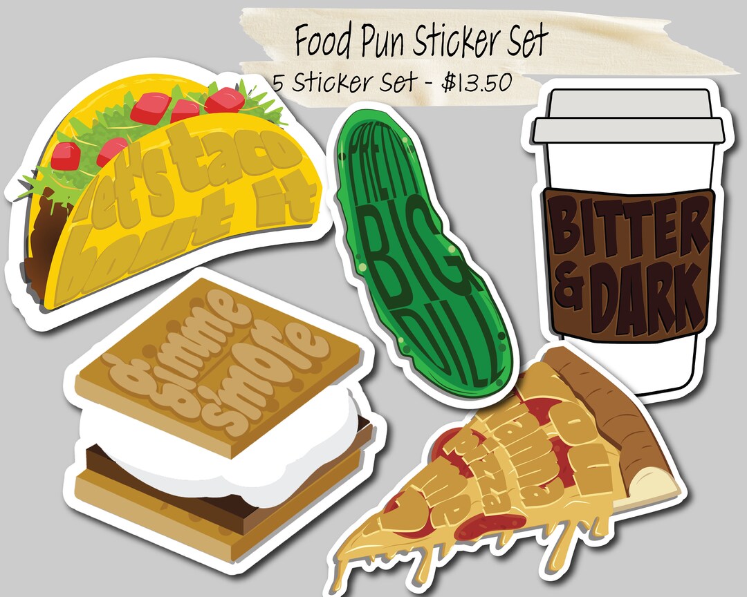 Funny Food Pun Stickers | 5 Vinyl Sticker Set or Individual | Coffee ...