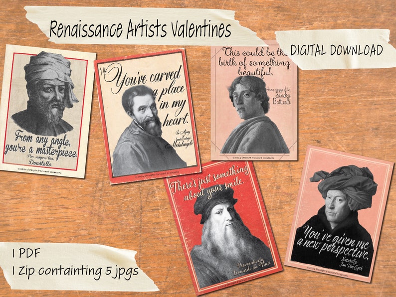 DIGITAL DOWNLOAD - Printable - Renaissance Artists Valentines | Art ...