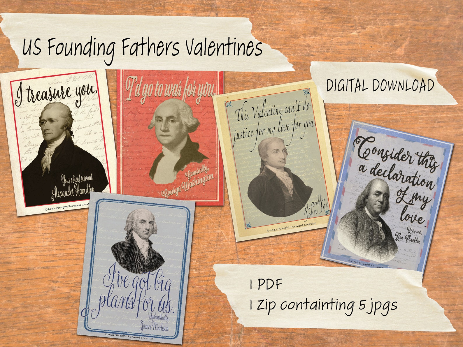 DIGITAL DOWNLOAD - Printable -US Founding Fathers Valentines | Us ...