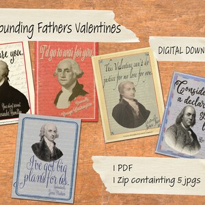 DIGITAL DOWNLOAD - Printable -US Founding Fathers Valentines | Us ...