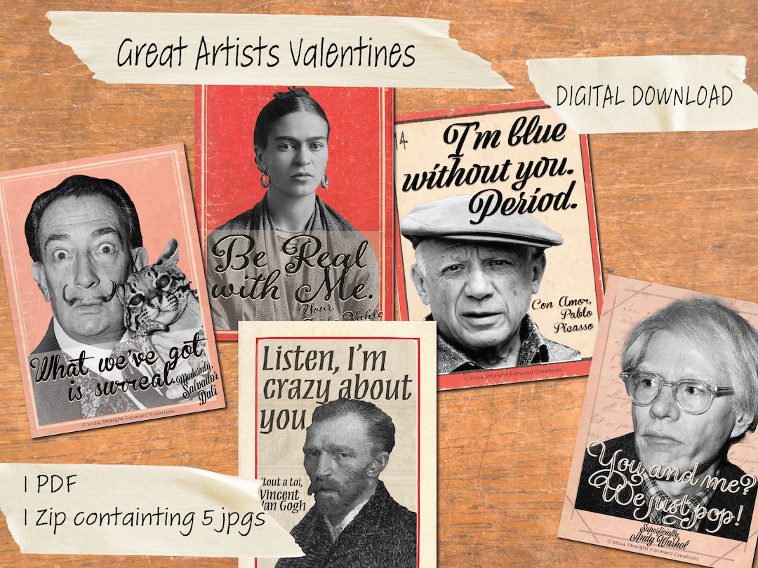 DIGITAL DOWNLOAD Printable great Artists Valentines Art History Picasso ...