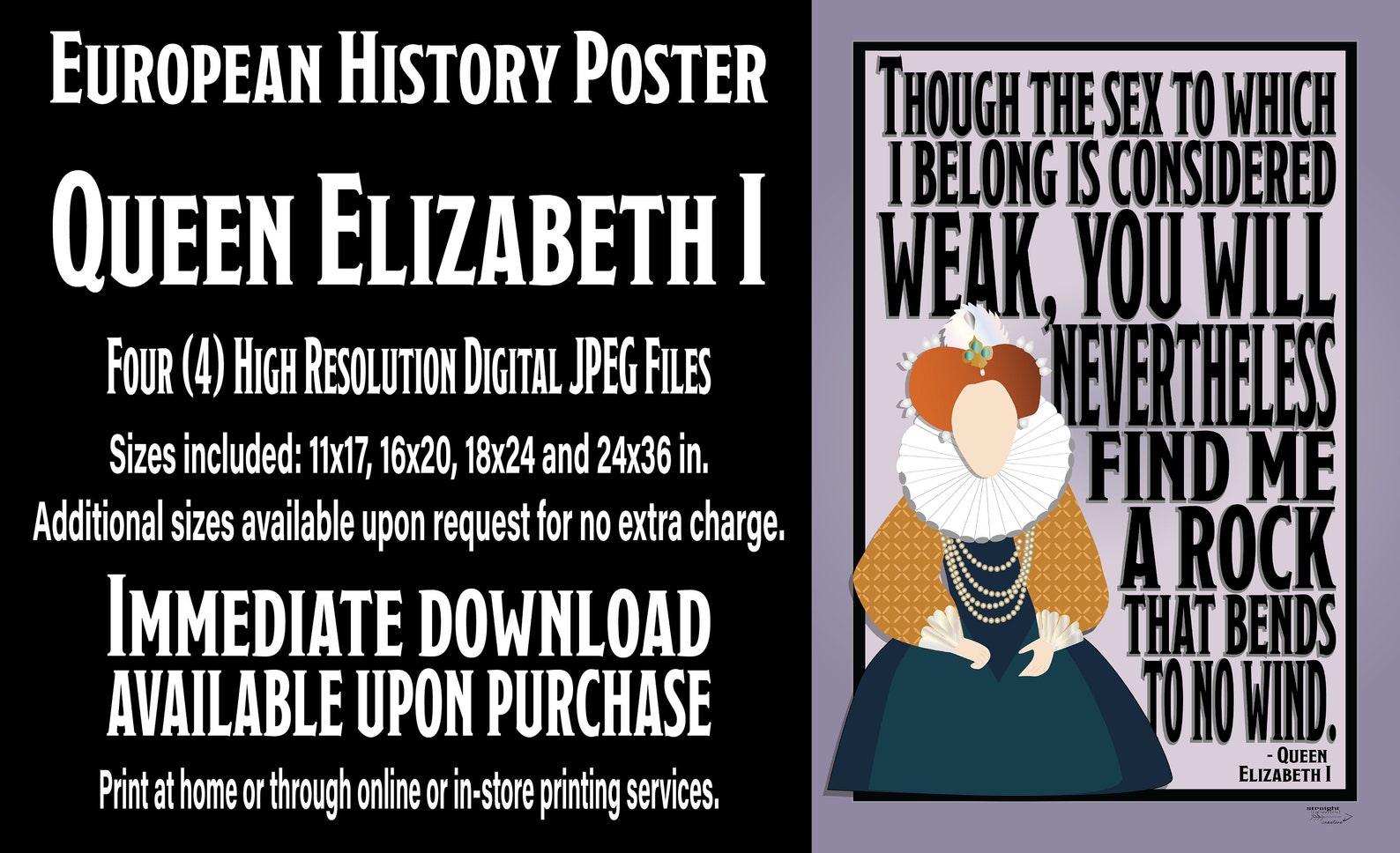DIGITAL DOWNLOAD Queen Elizabeth I Poster European History - Etsy