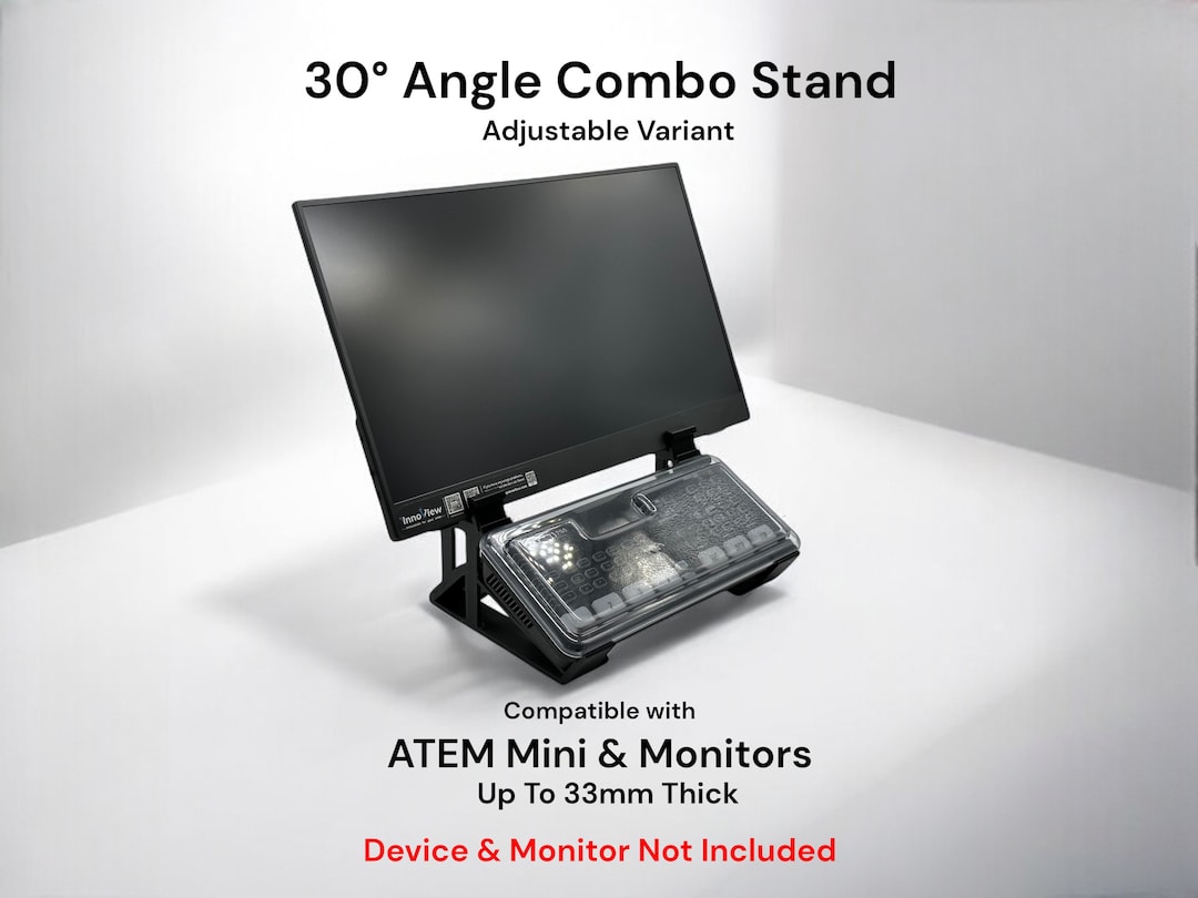 Stand for ATEM Mini & Monitor (up to 33mm) - Cold Shoe Slots, 30 Degree ...