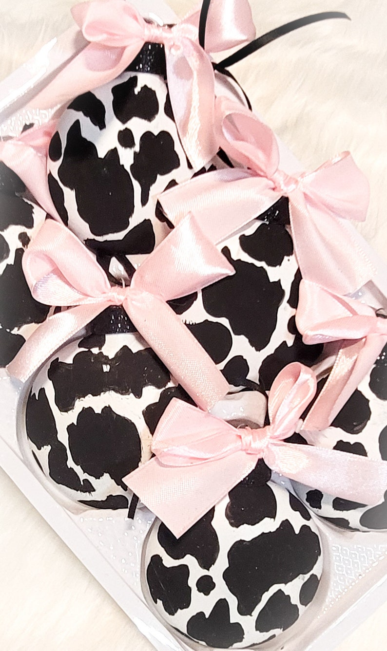 Cow Print Pink Ornament Set Cowboy Cowgirl Farmhouse Decor Valentine's ...
