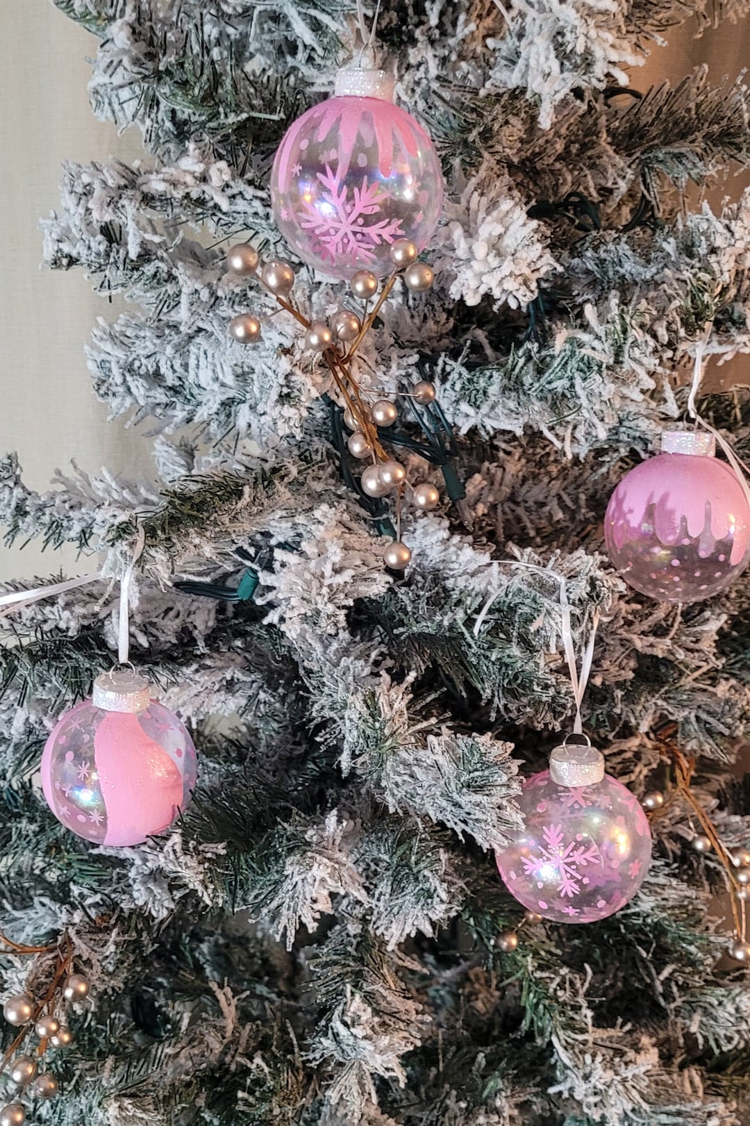 Pink Glitter Hand Painted Glass Ornament Set | Christmas Bulbs Set - Etsy