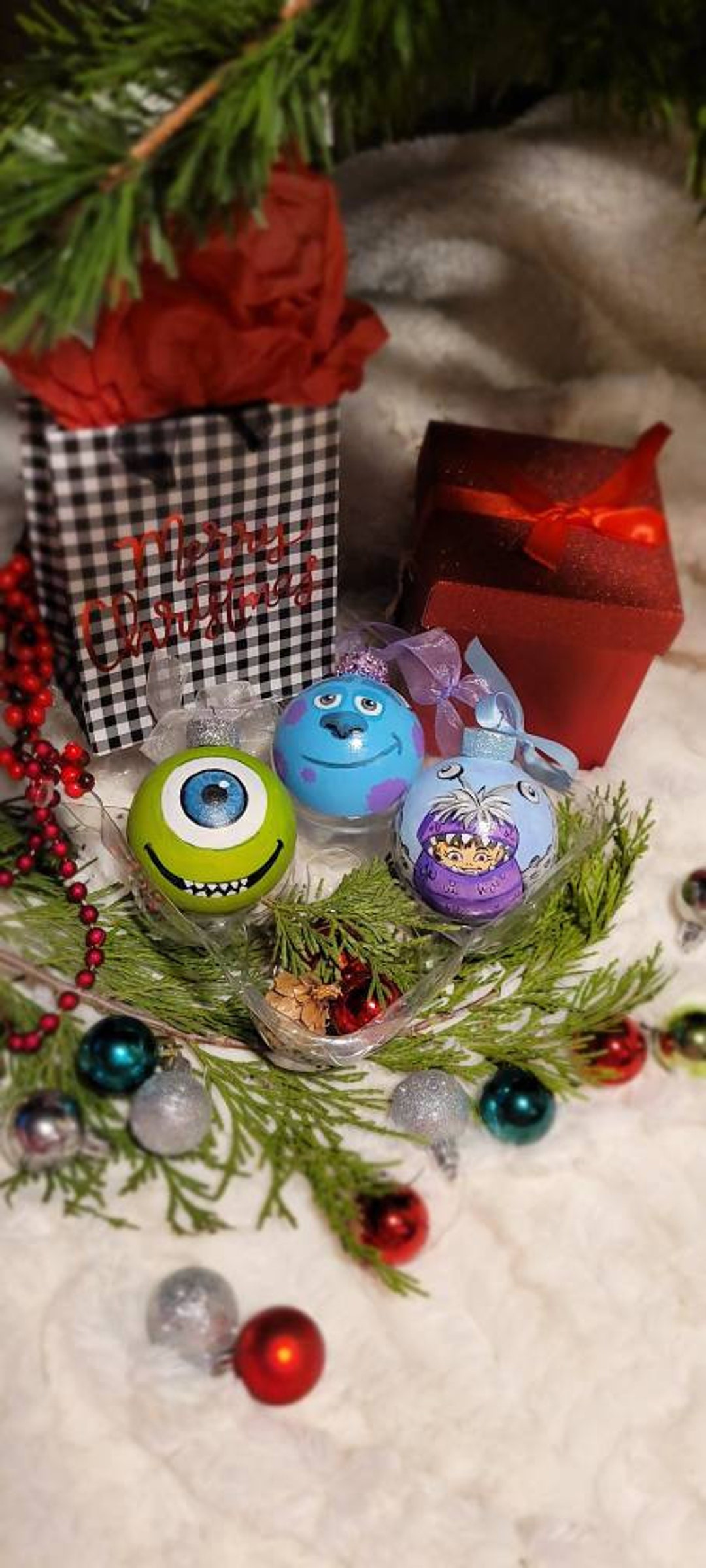 Monsters Inc Hand Painted Glass Ornament Set Christmas Decorations Boo ...