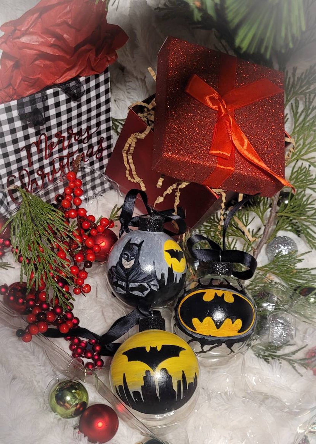 BATMAN Hand Painted Glass Ornaments 3 Set Christmas Decorations - Etsy