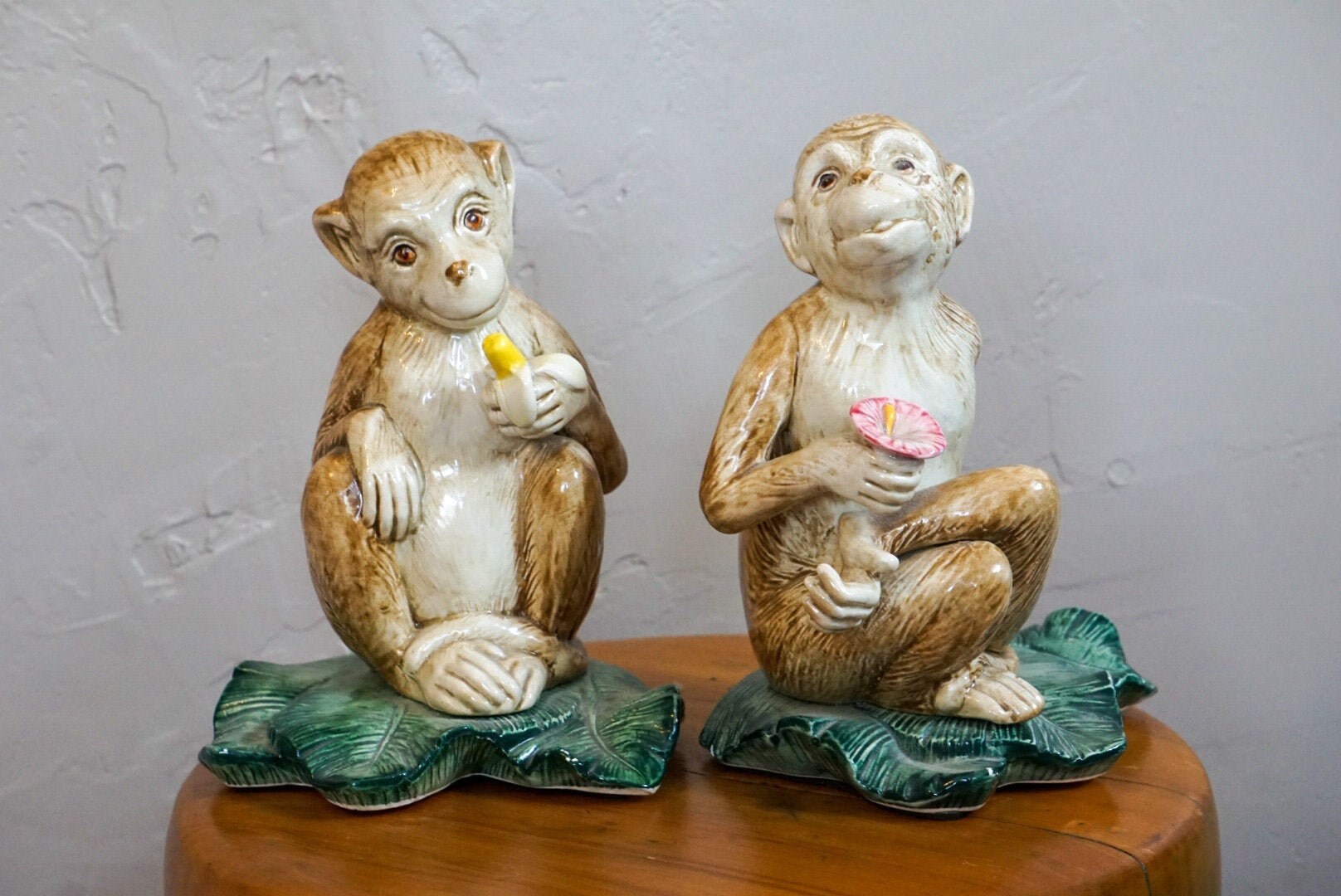 Pair of Tropical Ceramic Monkey Statues | Etsy