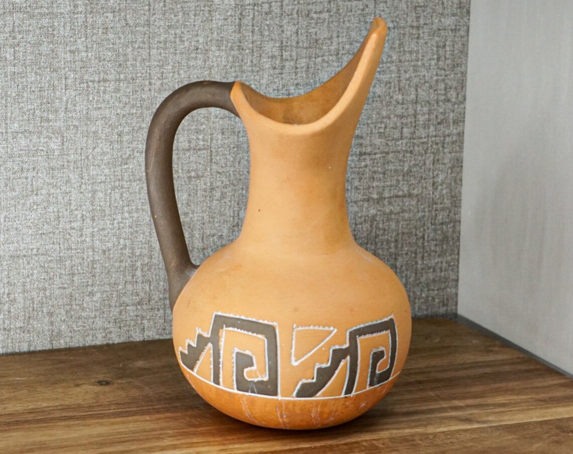 Large Mexican Terracotta Pitcher Brown Rustic Clay Pitcher | Etsy