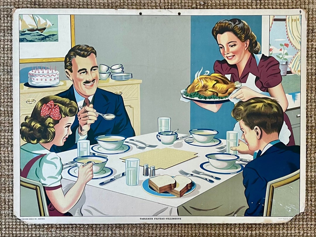 Vintage French-canadian Educational Poster Depicting Thanksgiving ...