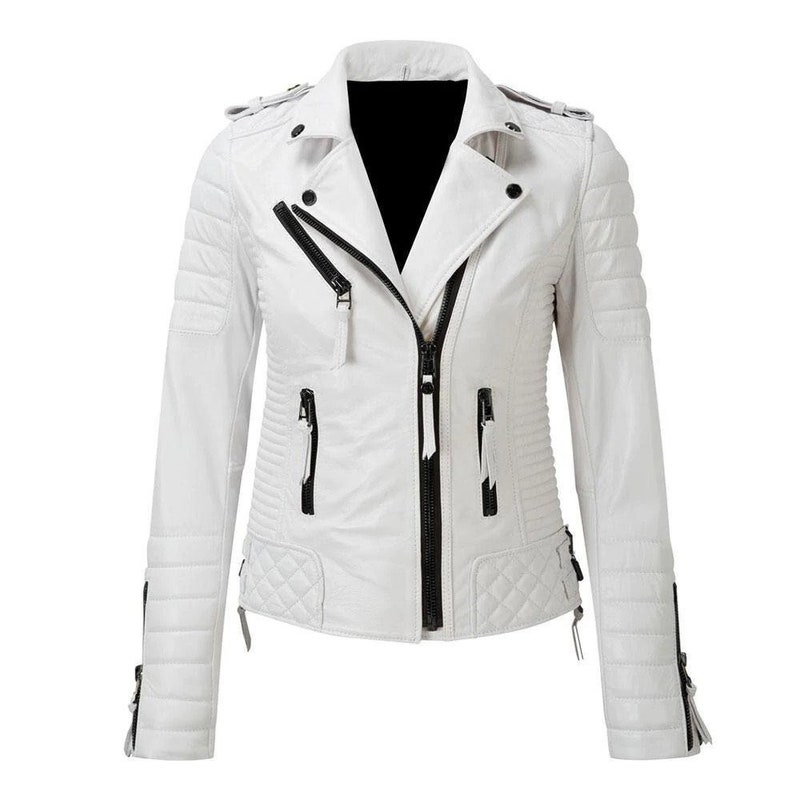 White Leather Jacket - Etsy