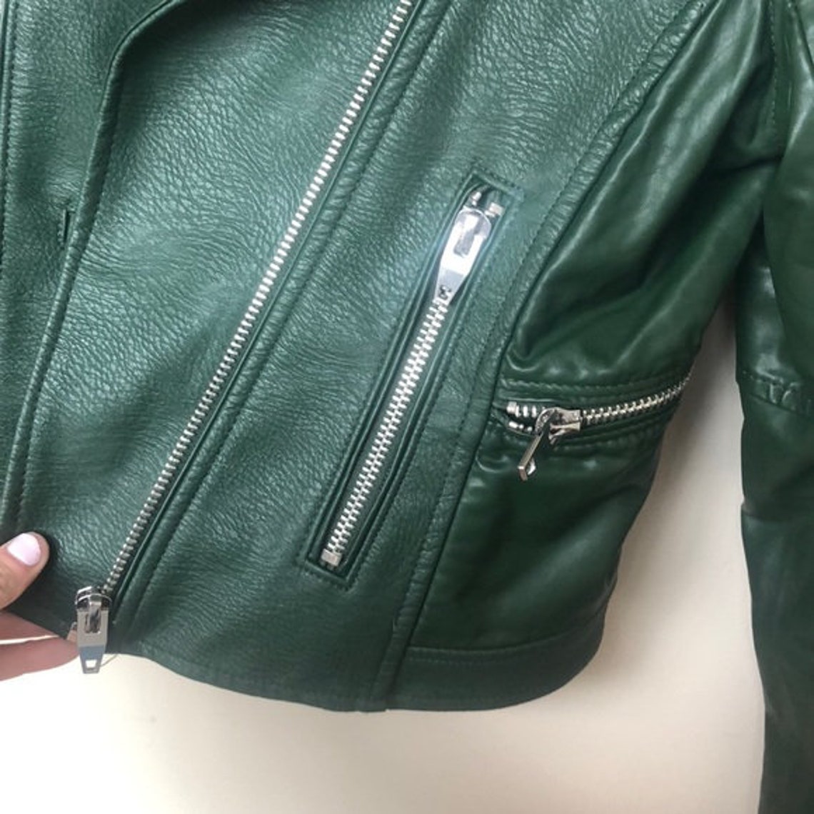 Like New Green Leather Jacket for Women's - Etsy