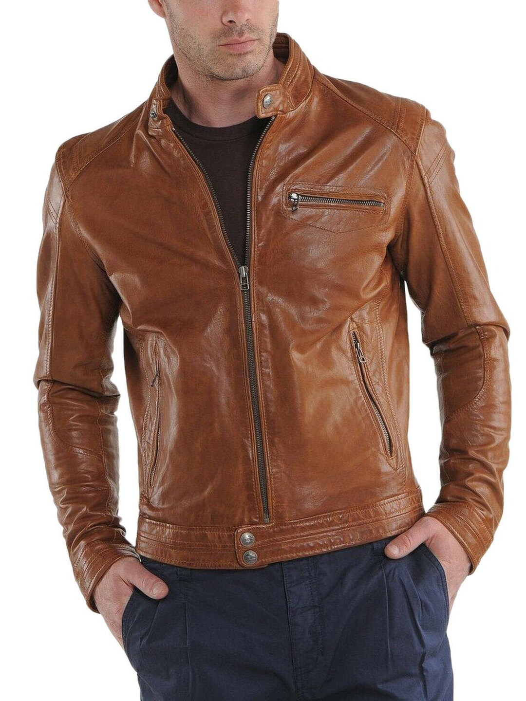 Men's Genuine Lambskin Leather Jacket - Etsy