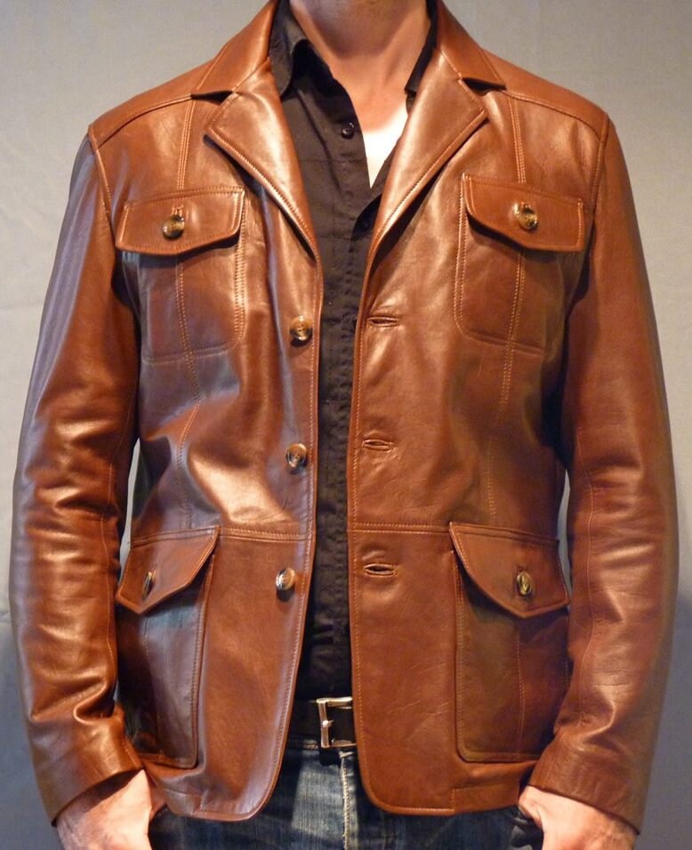 Men's Half Length Jacket in Light Brown Leather - Etsy