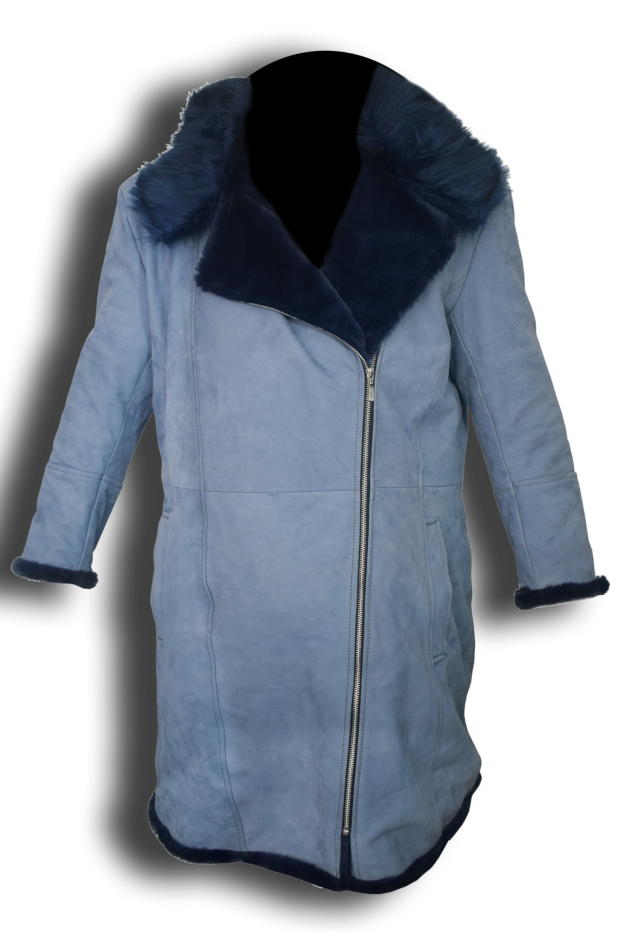 Blue Color Coat Real Leather With Coat Fur Lining Made New - Etsy