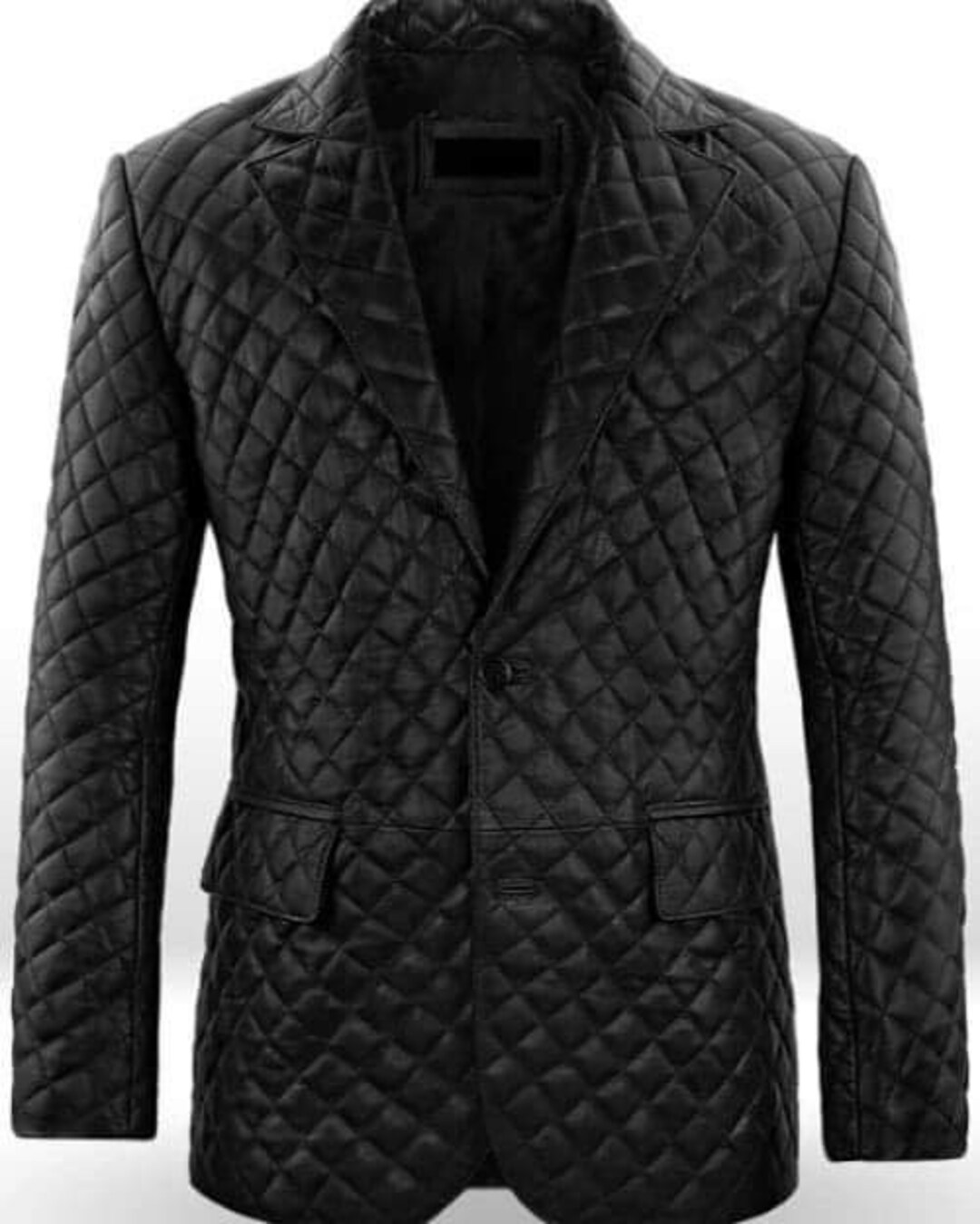 Genuine Leather Quilted Blazer - Black Diamond Style Coat - Etsy