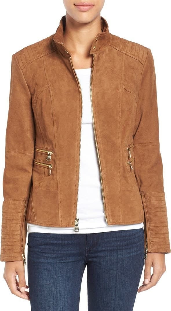 Suede Zip Front Brown Jacket for Women's - Etsy