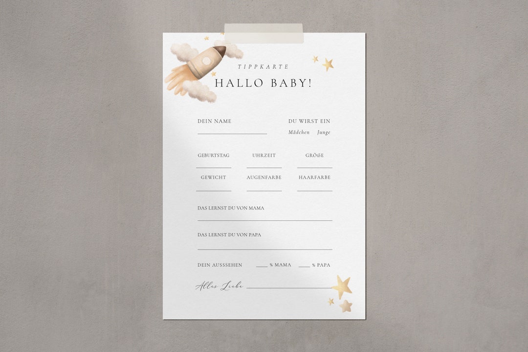 Baby Shower Tip Card Filling Card Guessing Games Baby Shower Games ...