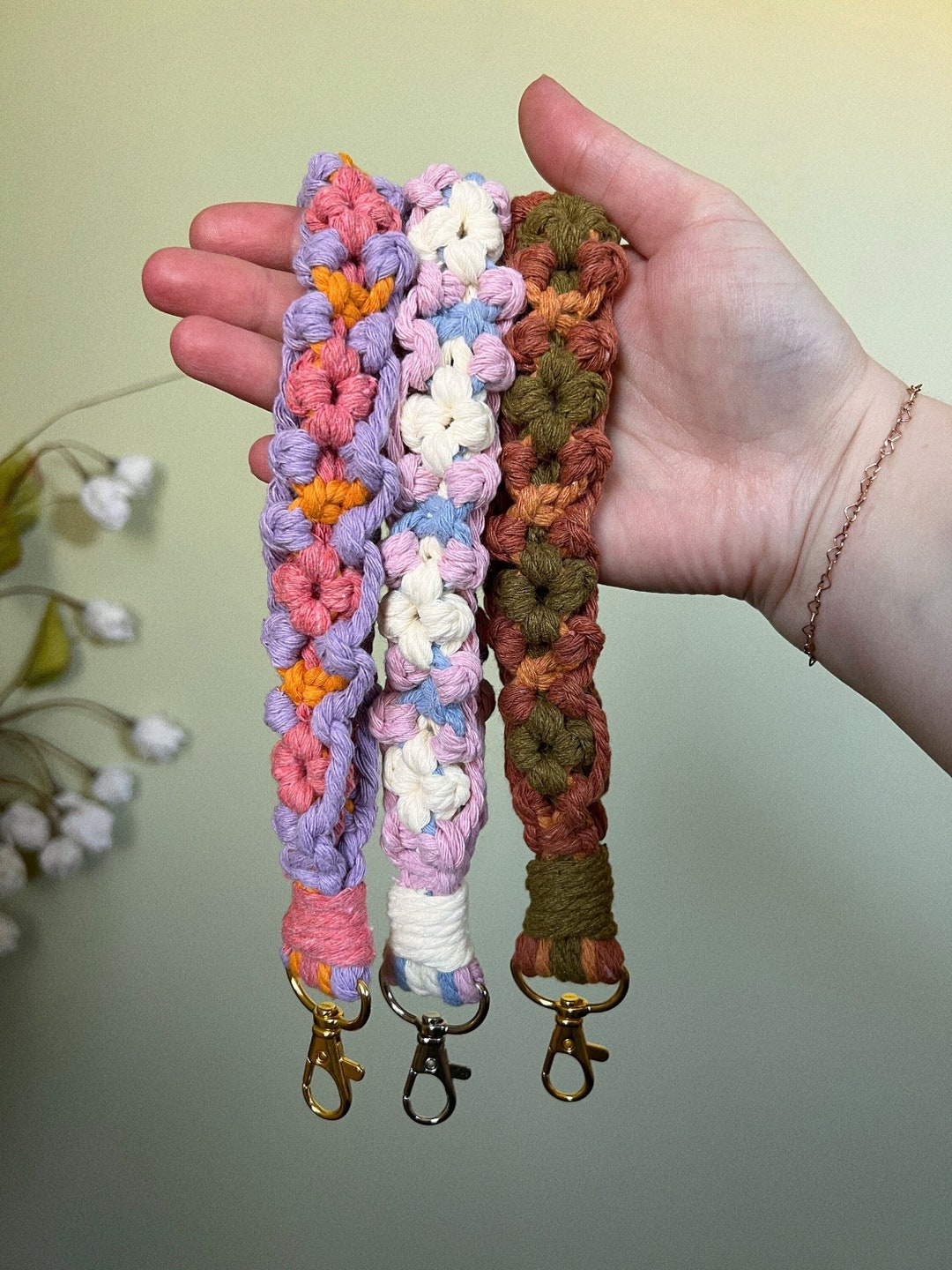 Macrame Wristlet Granny Square Crochet Keychain Bridesmaid Proposal Box ...