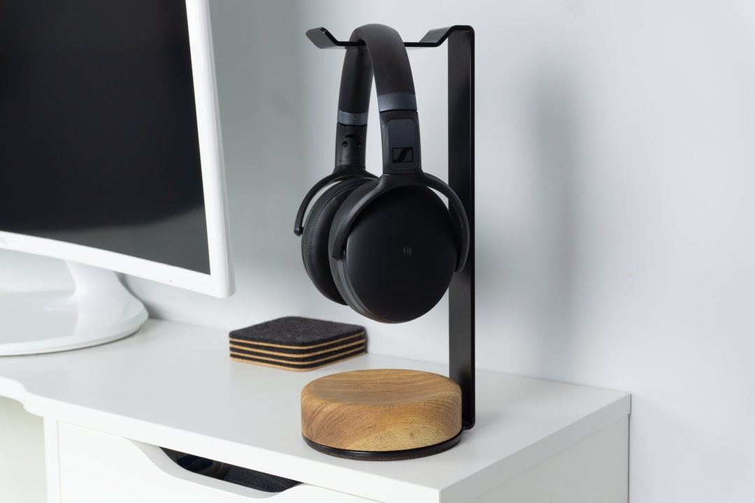 Headphone Stand Wood and Steel - Wood Headphone Stand - Headset Stand ...