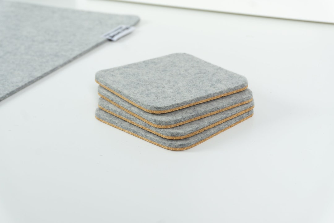 Coaster Set Wool and Cork, Merino Wool Felt Coasters, Felt Coasters Set ...