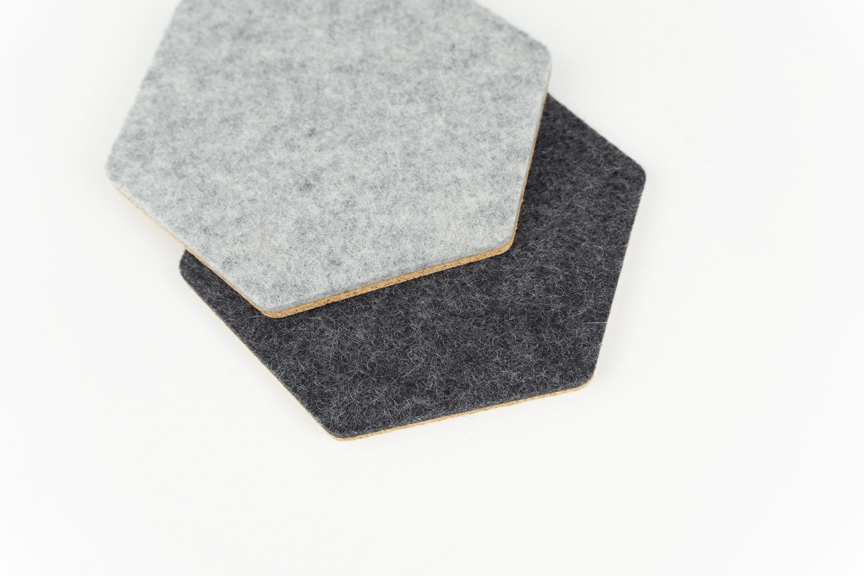 Hexagon Coasters Set - 4 Inch, Soft Wool and Cork, Merino Felt ...