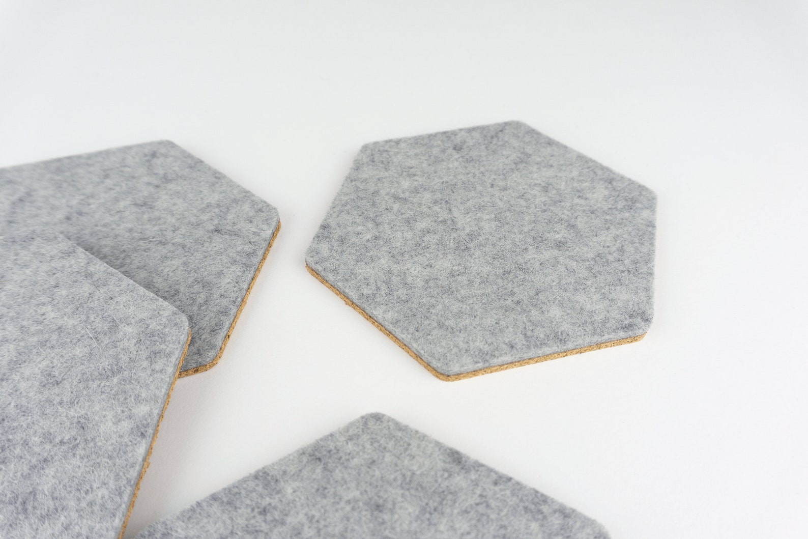 Hexagon Coasters Set - 4 Inch, Soft Wool and Cork, Merino Felt ...